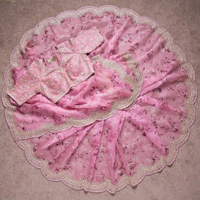 BEAUTIFUL CORDING SEQUENCE SAREE UNIQUE OUTFIT SEQUENCE EMBROIDERED WORK SAREE ON KHADI ORGANZA ...