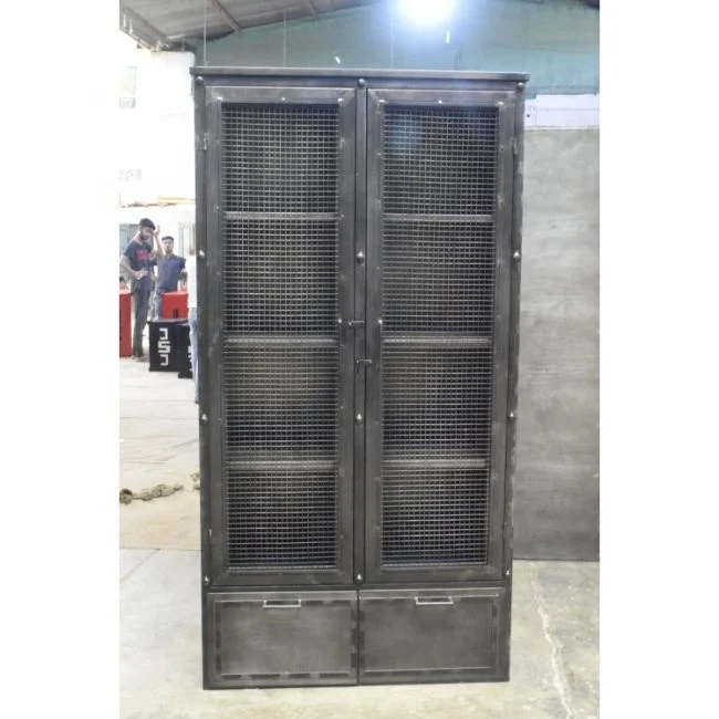Industrial Antique Metal Iron Wardrobe Cabinet for Home
