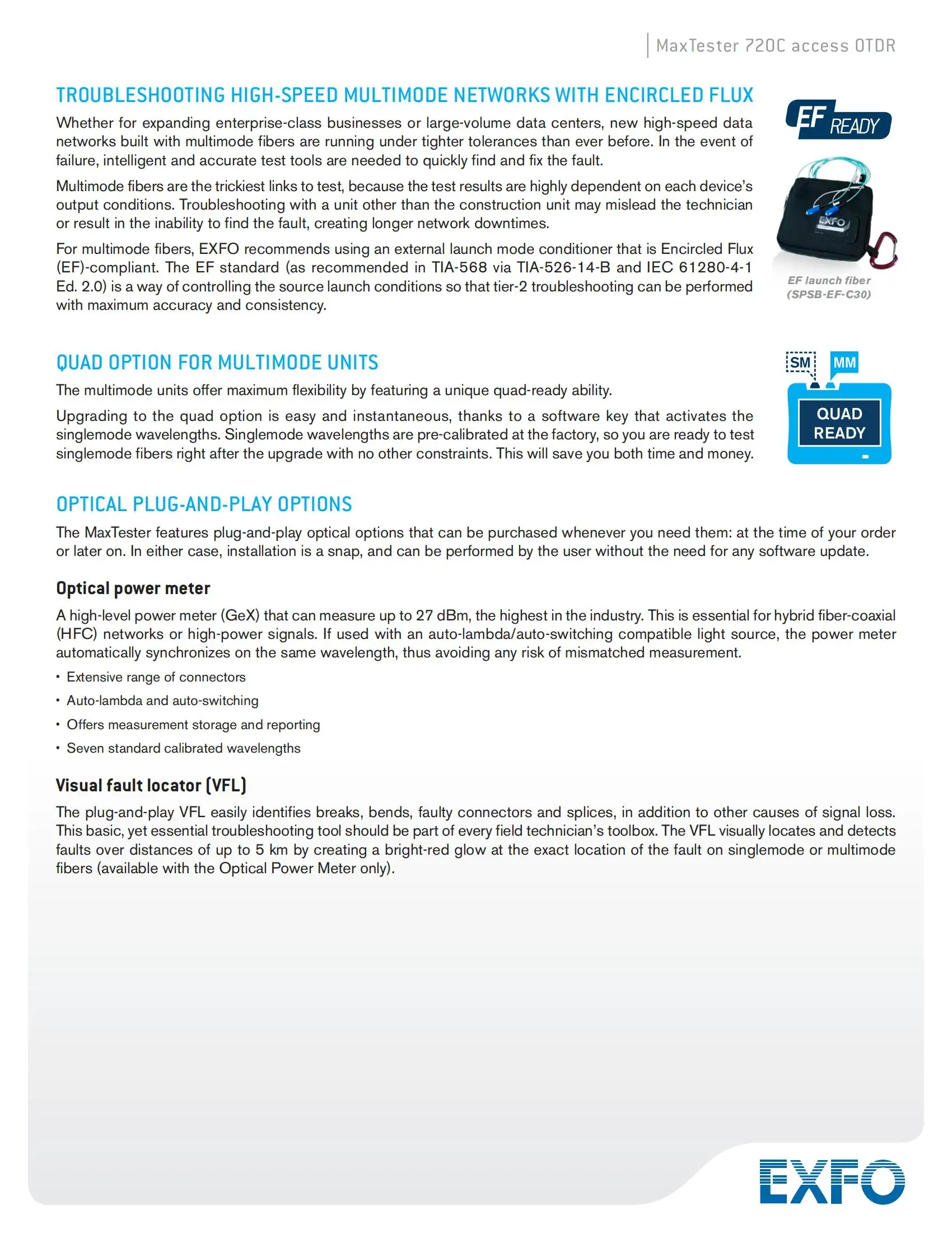 Exfo Max-720c-q1 Multimode Otdr Module Port 1 850/1300 Nm 27/29 Db (50/ ...