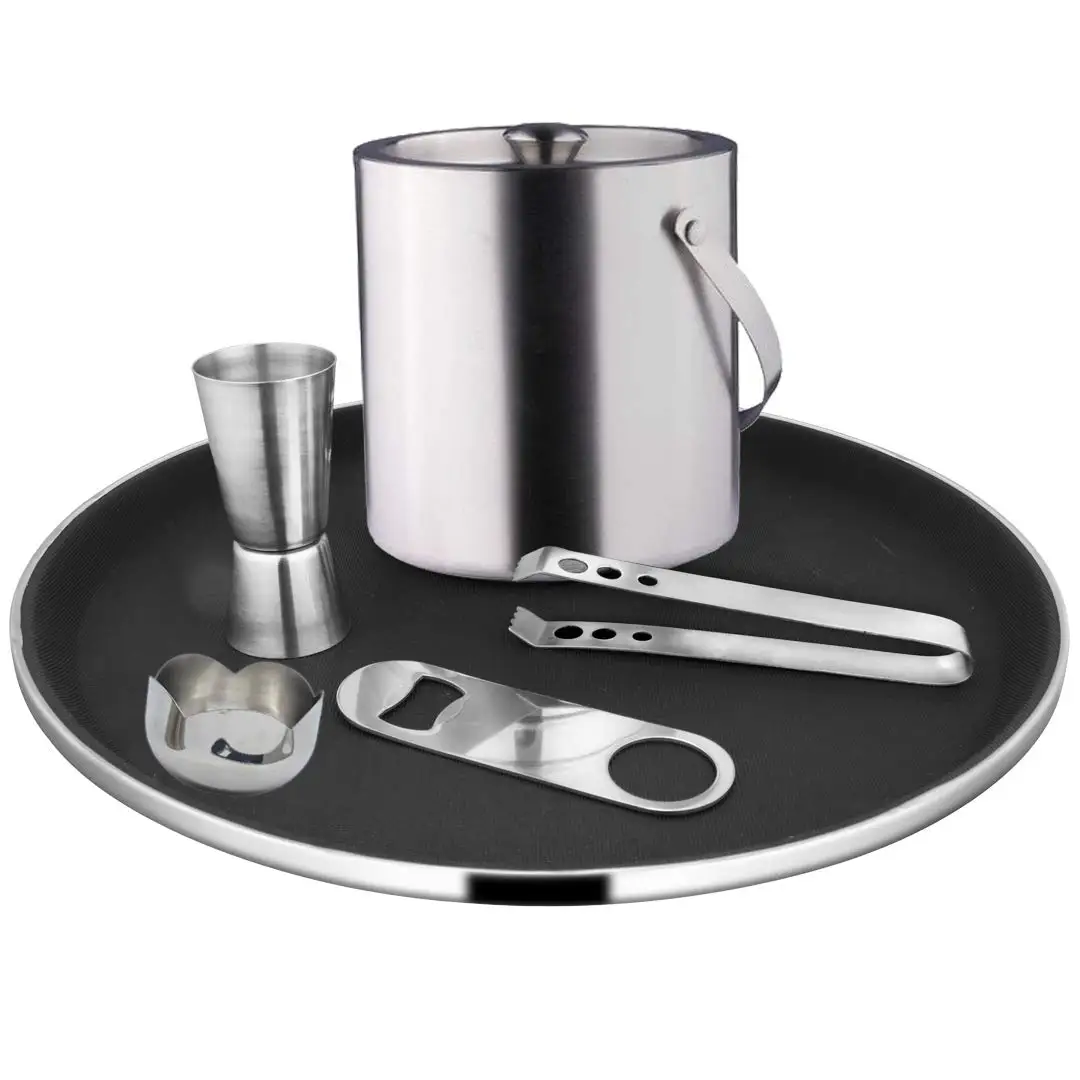 Polish Steel Bar Collection Set Of 6 Tray Opner Wine Cooler Ice Bucket ...
