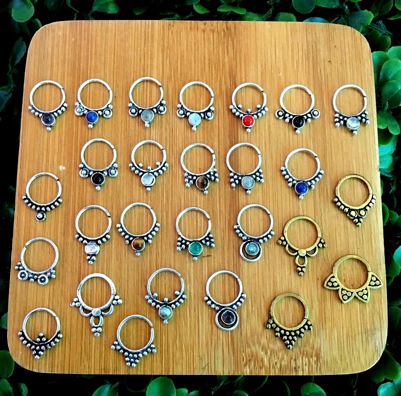 Handmade Septum Nose Pin Natural Stone Stainless Steel Brass Septum ...