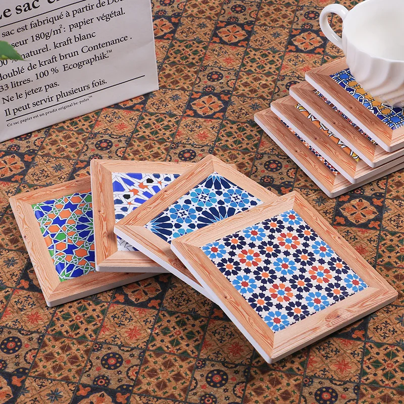 Ceramic Thermal Insulation Cork Coaster Creative Wooden Photo Frame ...