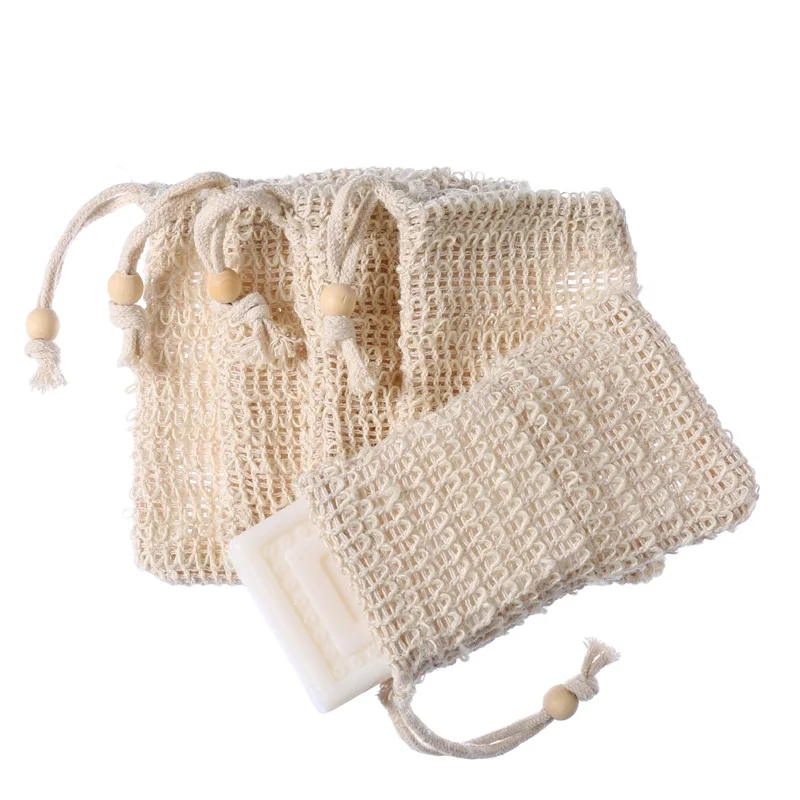 Wholesale Reusable Foam Natural Linen Net Pouch Bag Drawstring Loofah ...