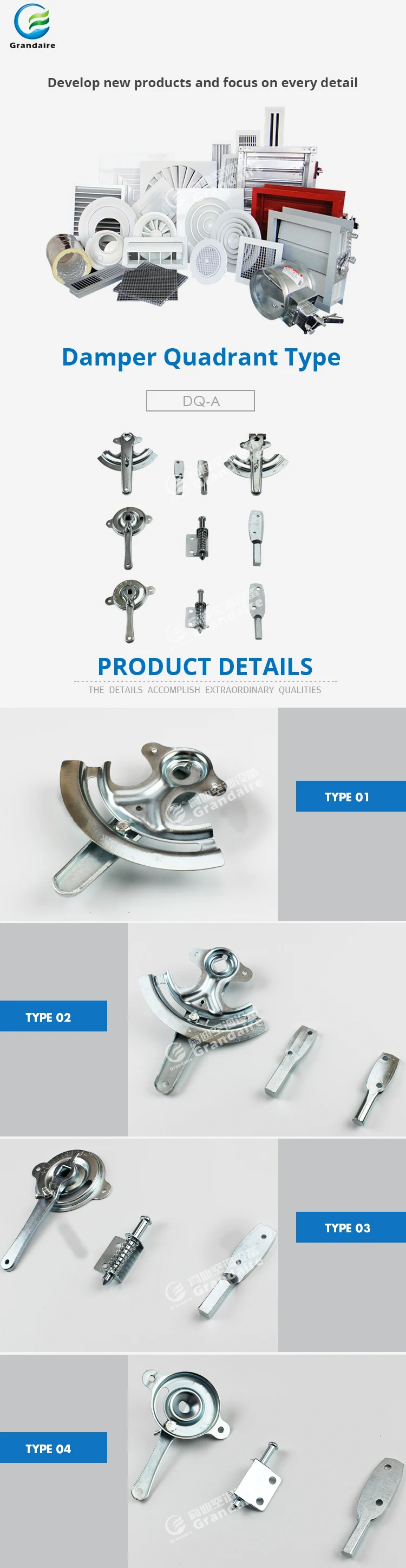 HVAC Steel Damper Quadrant Handle Dial Regulator Sets