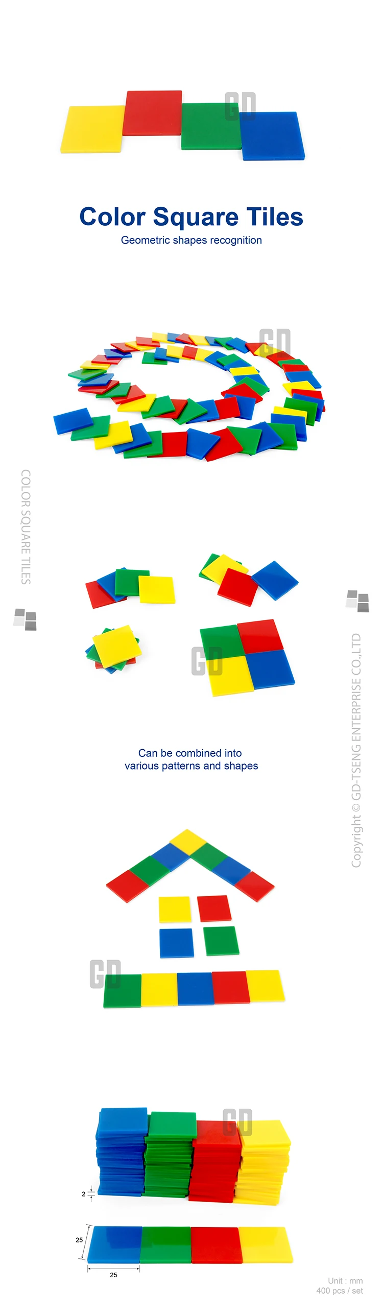 Plastic Square Tiles Rainbow Counters Blocks Counting Sorting Stacking ...