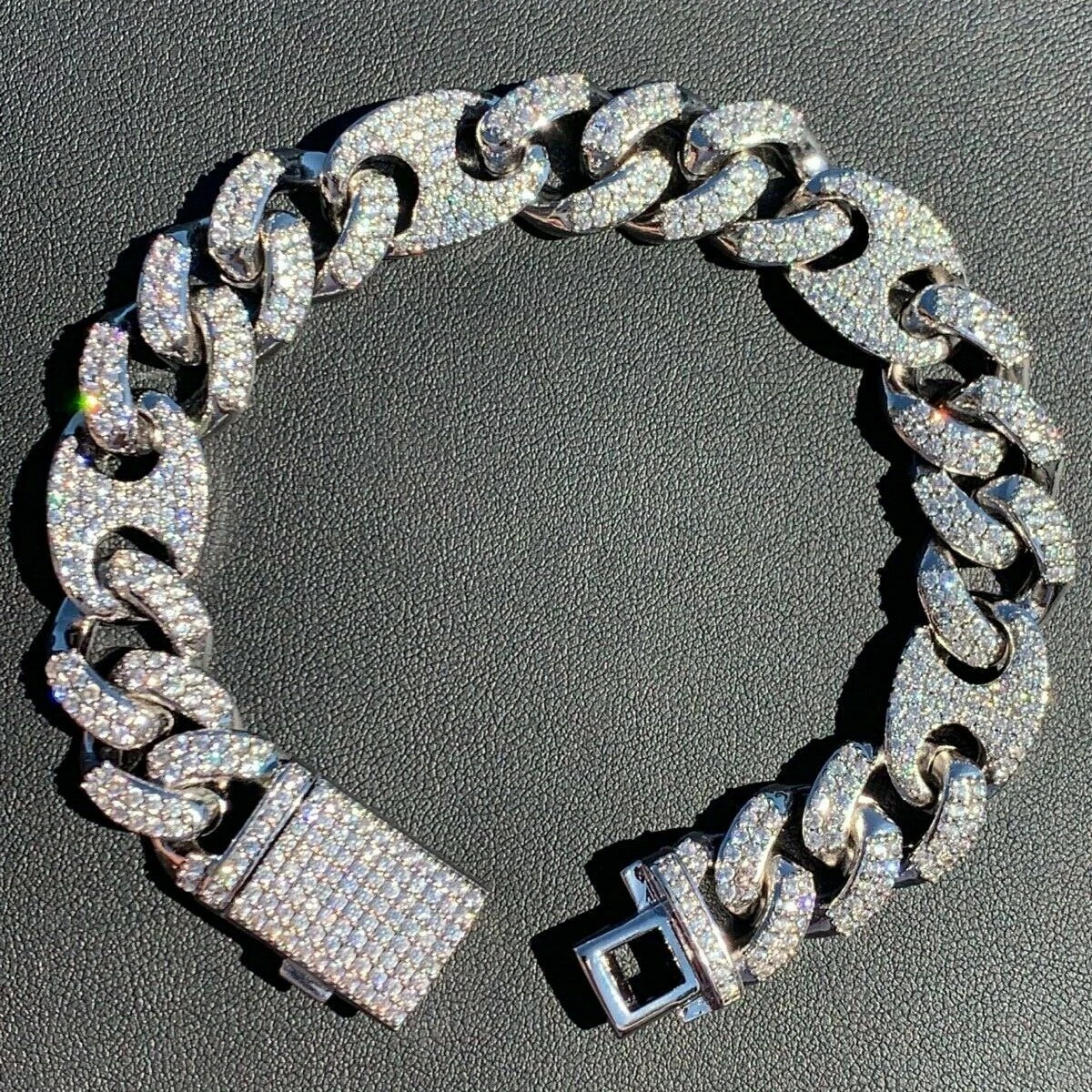 Men's Cuban Link Hip Hop Moissanite Diamond Bracelet 14k Gold Plated ...