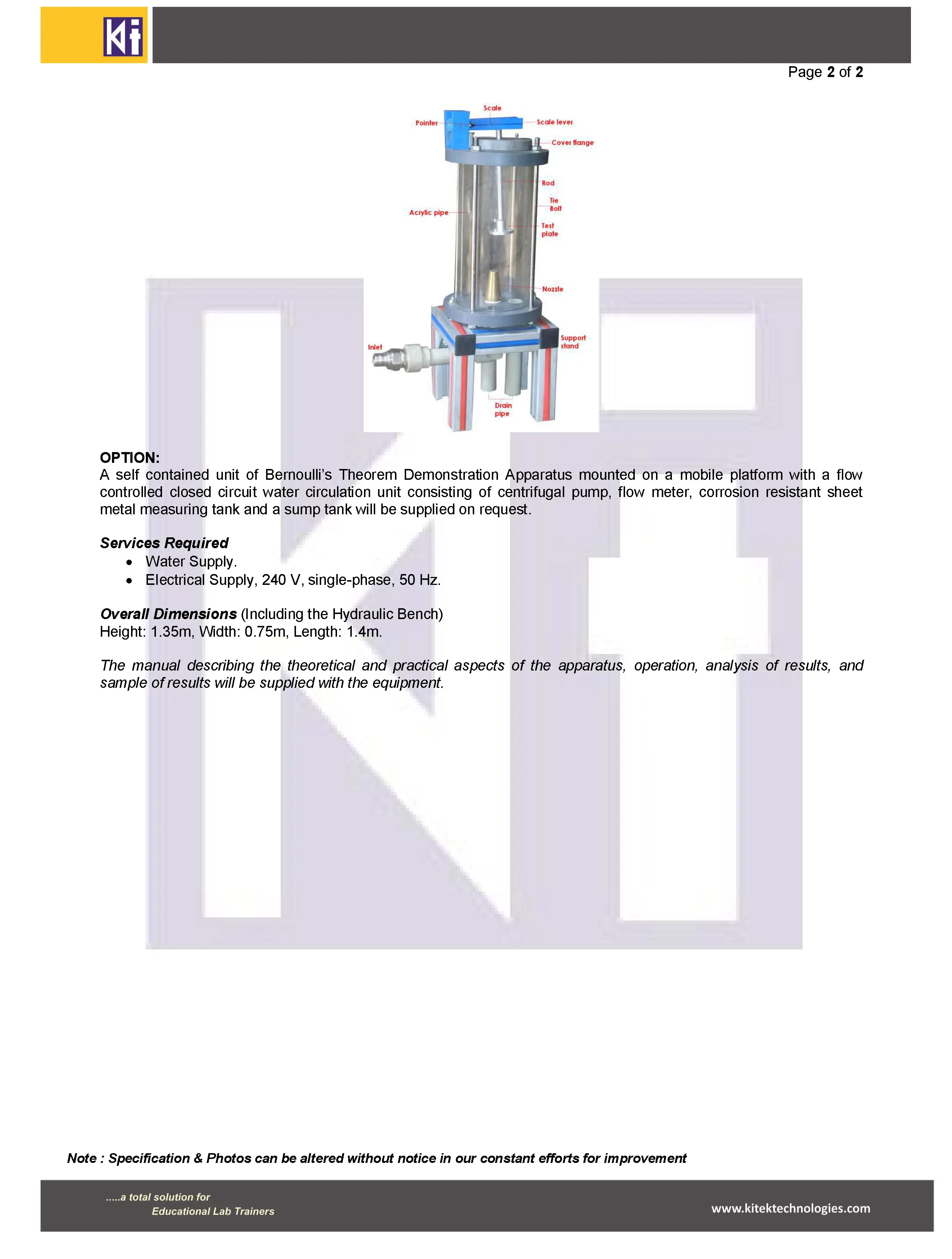 Bernoulli Theorem Demonstration Apparatus Fluid Teaching Equipment