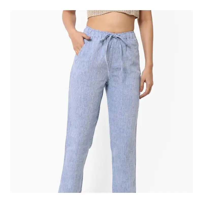 Manufacture Light Blue Color Women 100% Linen Pants,Summer Linen Pants ...