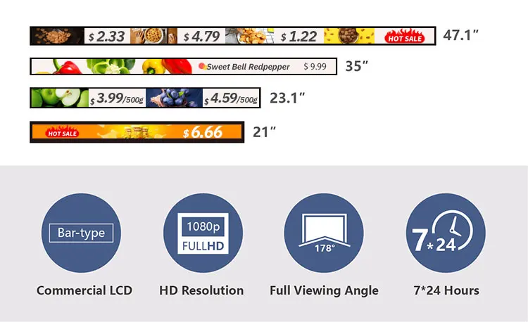 23.1 Inch High Resolution Supermarket Shelves Stretched Lcd Display Bar ...