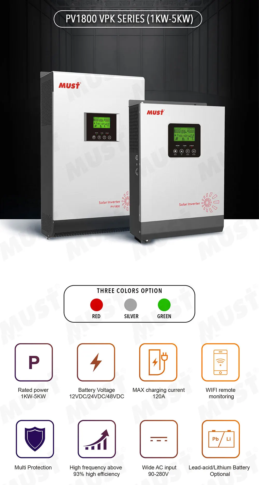 Must 3kw 3kva Solar Inverter Pv1800vpk Off Grid Electric Power Inverter Pwm Photovoltaic ...