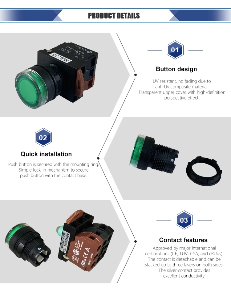 22mm Led-illuminated Double Head Metal Push Button Switch Ac/dc 220 ...