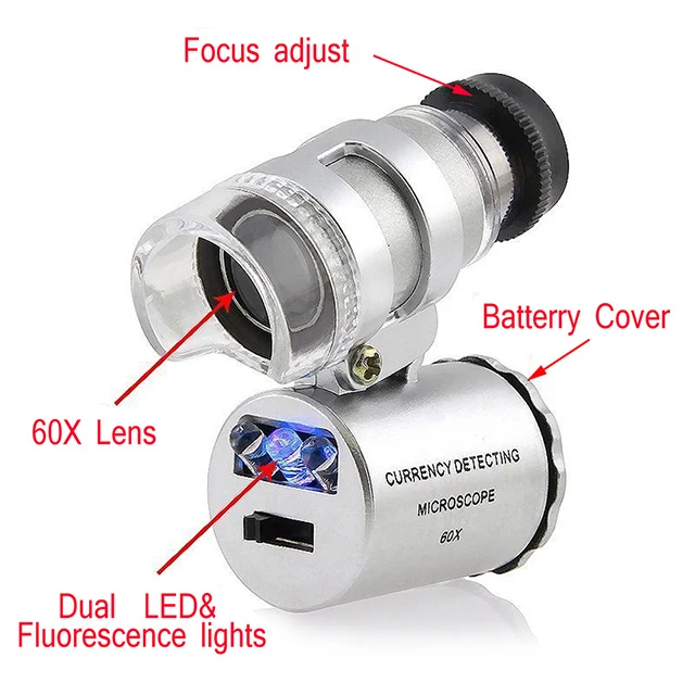 Mini 60x Led Pocket Microscope Jeweler Magnifier Microscope - Buy ...