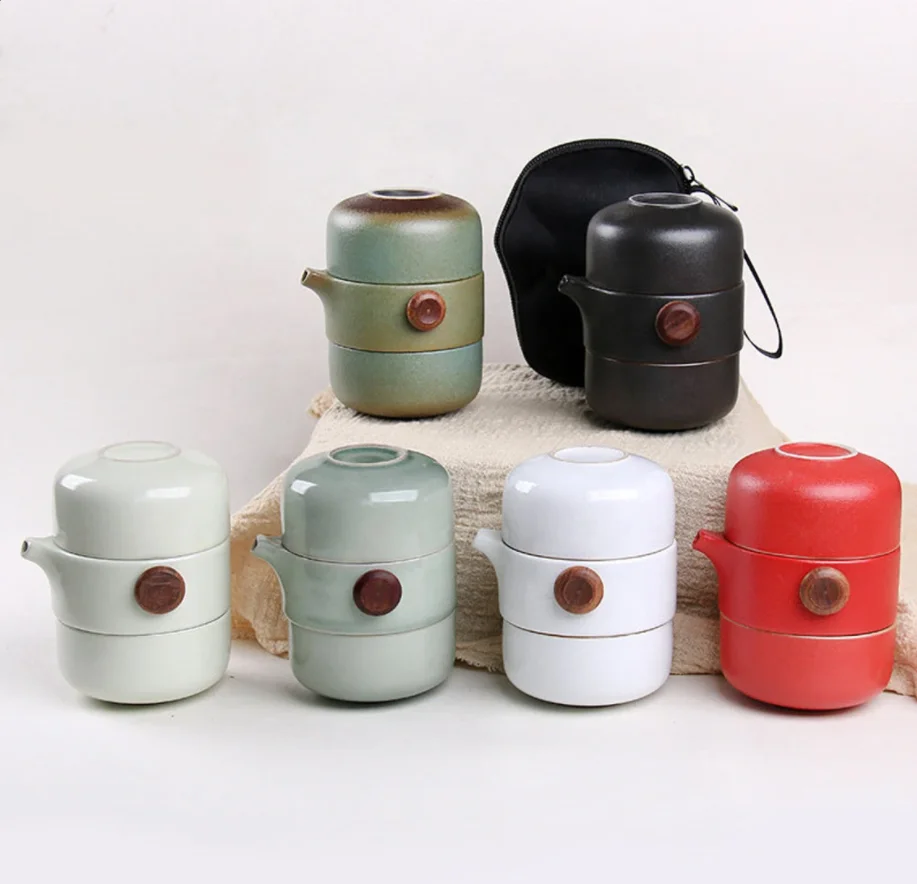 Portable Travel Tea Set 6 Colors One Tea Pot Two Tea Cups Office Home ...