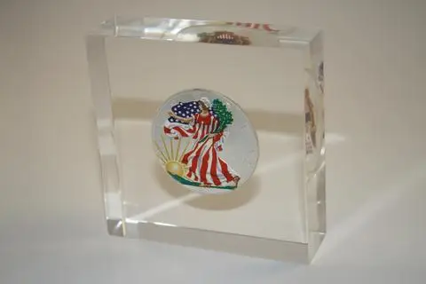 Custom Made Crystal Glass Lucite Challenge Coin Paperweight