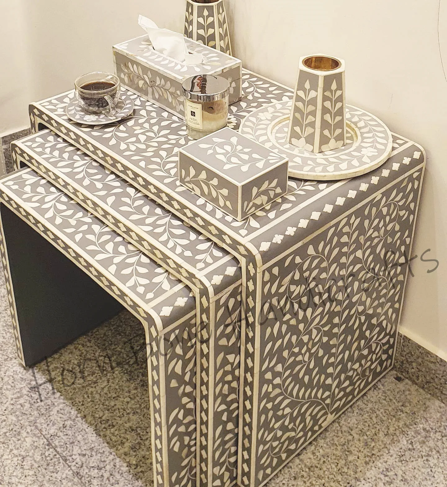 Hot Sell Bone Inlay Drawer Cabinet Elegant Floral Design Handmade Bone ...