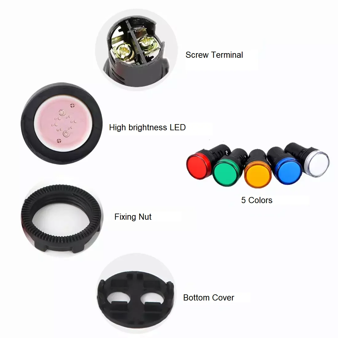 AD16-22DS LED Colorful Flush Panel Indicator Light, 12V/24V/110V/220V ...