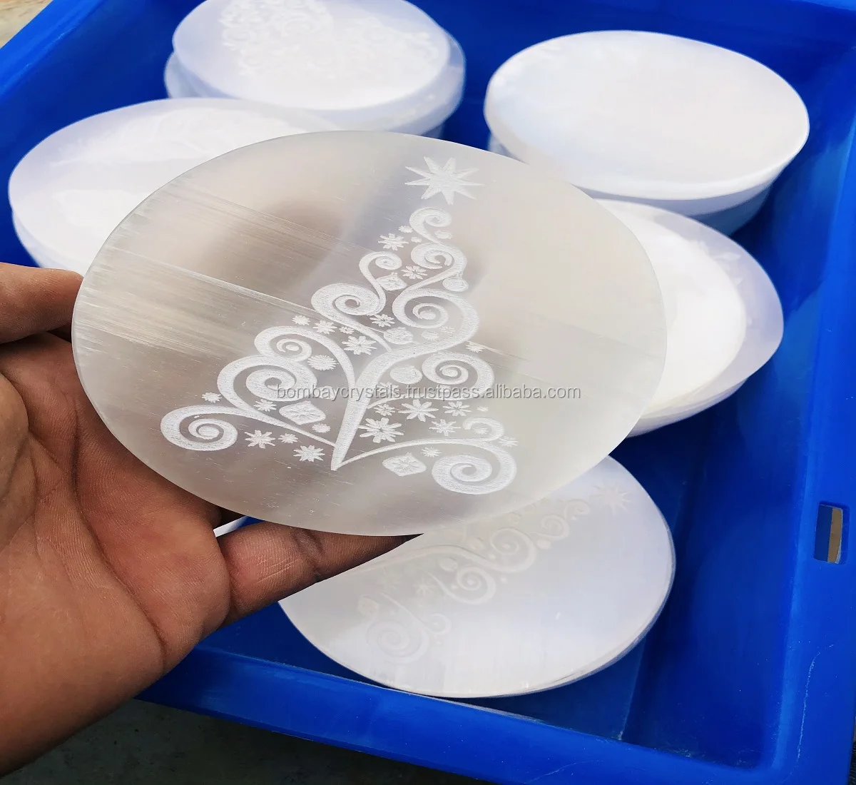 Selenite Coaster Engraved Spiritual Symbol Cross Carved Crystal ...