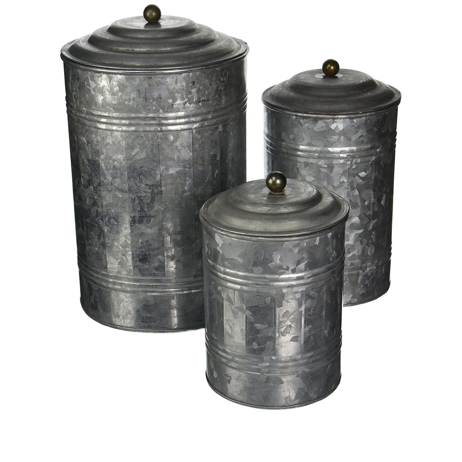 Metal Galvanized Canisters Set of 3 Black Vintage Retro Kitchen Food ...