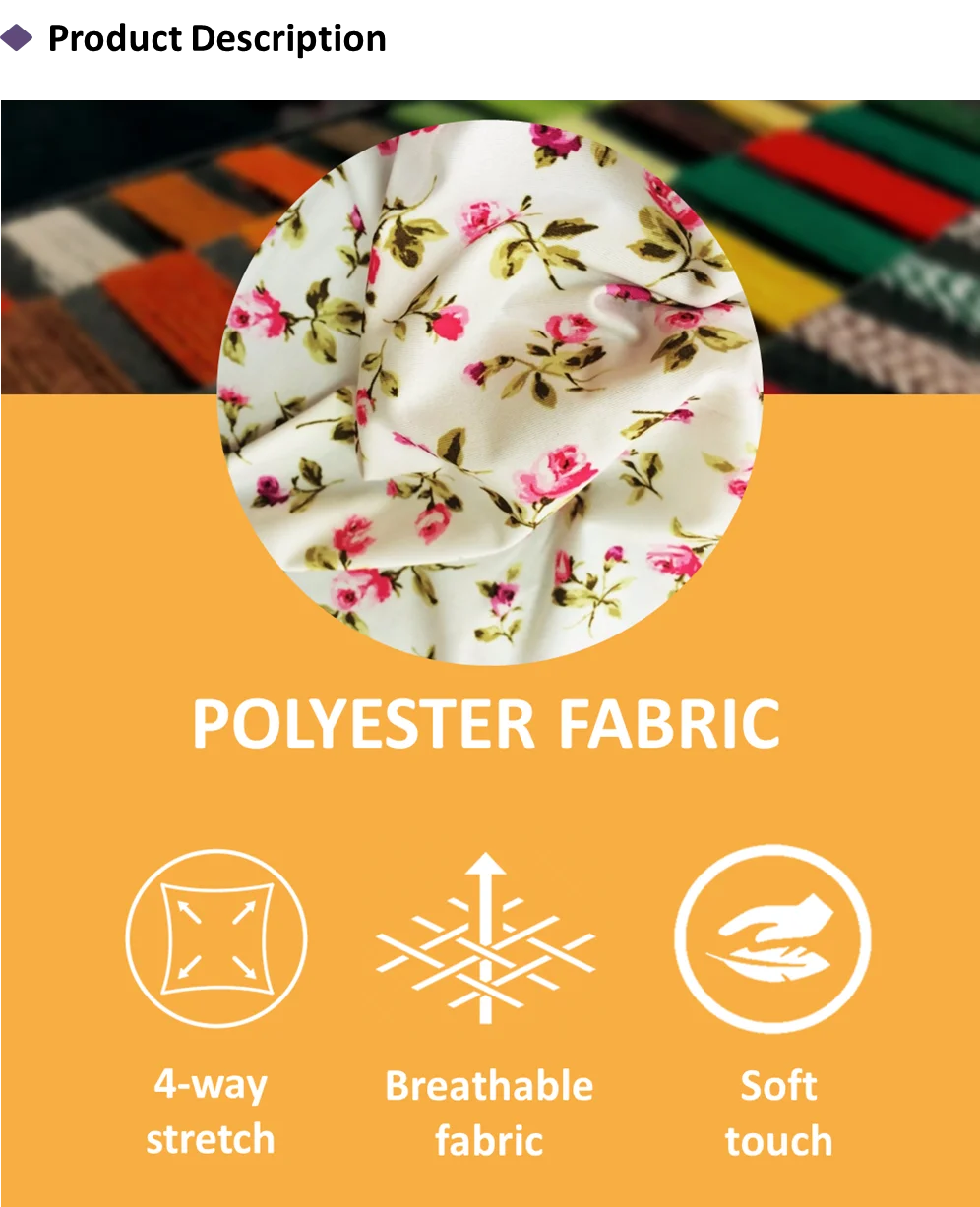 86% Polyester 14% Spandex Soft Floral Screen Print Tetoron Material ...