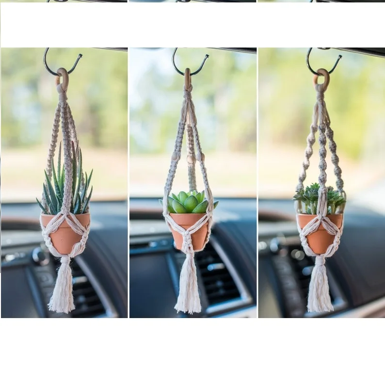 Macrame Handmade Cotton Rope Car Plant Hangers Hanging Plant Basket For ...