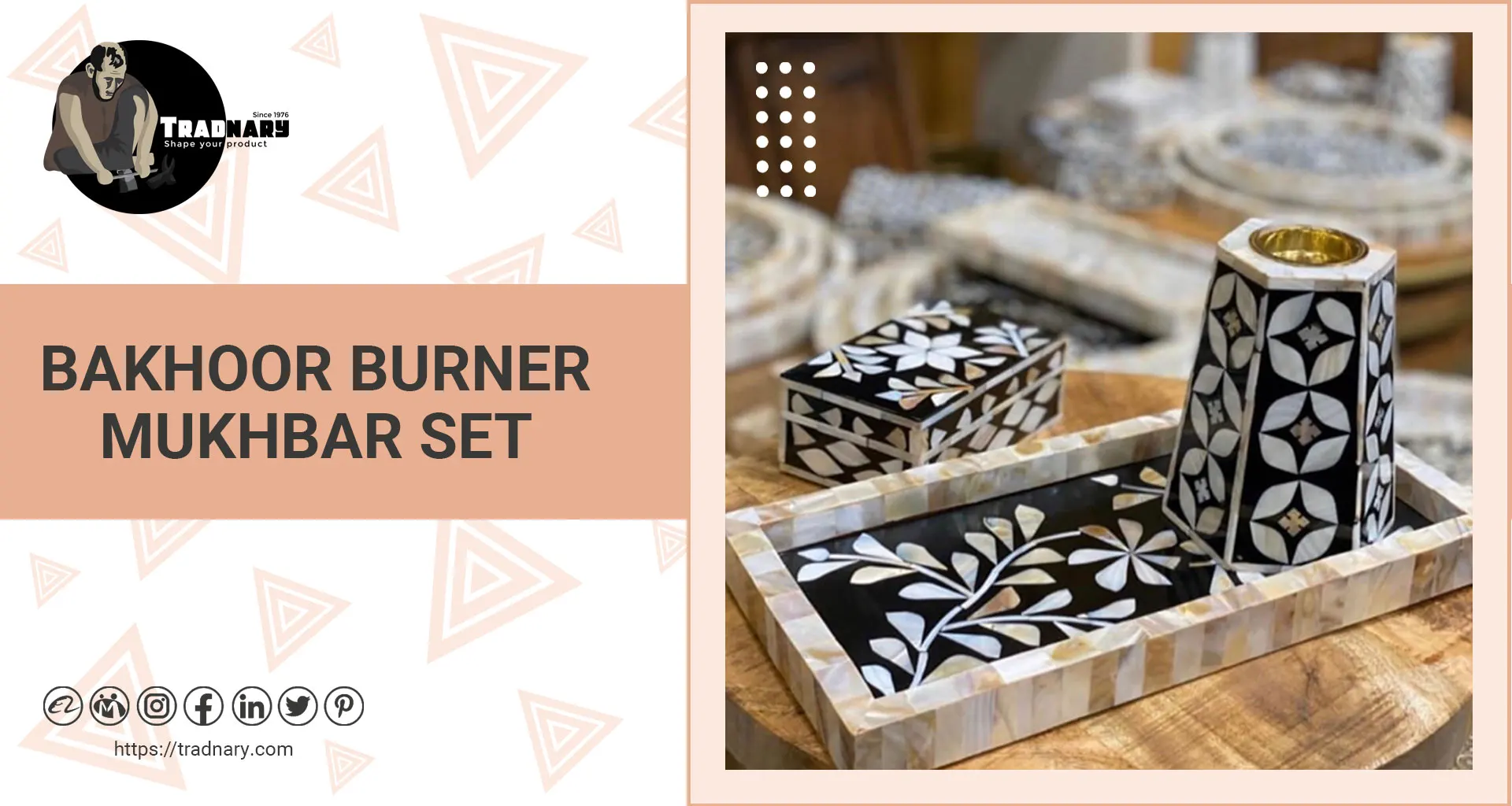 Handmade Mother of Pearl Inlay Tray Set Mukhbar Set Bakhoor Burner Oud ...