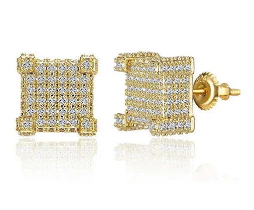 10K Gold Real Natural Diamond Ice-Out Earrings Screw Back-Elegant and ...