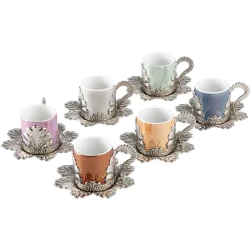 Turkish Silver Gold Ceramic Coffee Cup Set Tableware With Tray Turkish ...