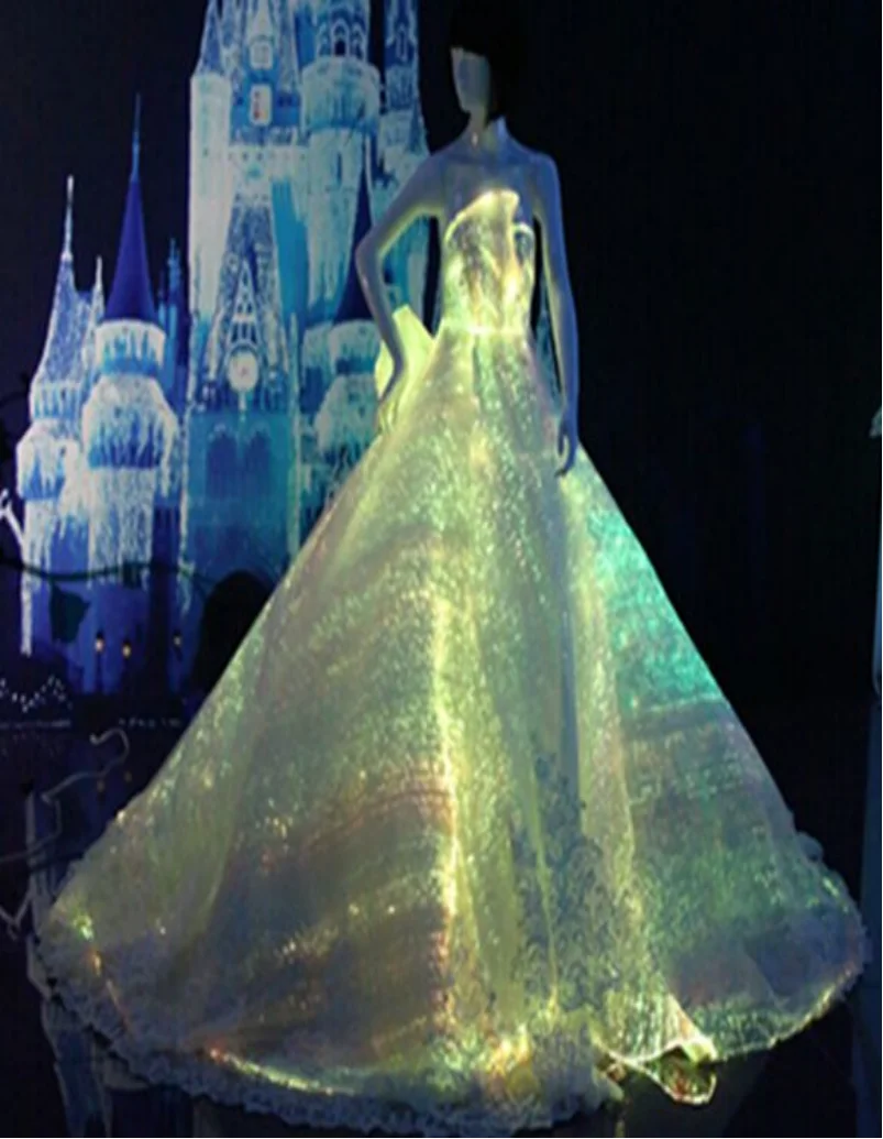 Multi Colors LED Glowing Optic Fiber Wedding Dress