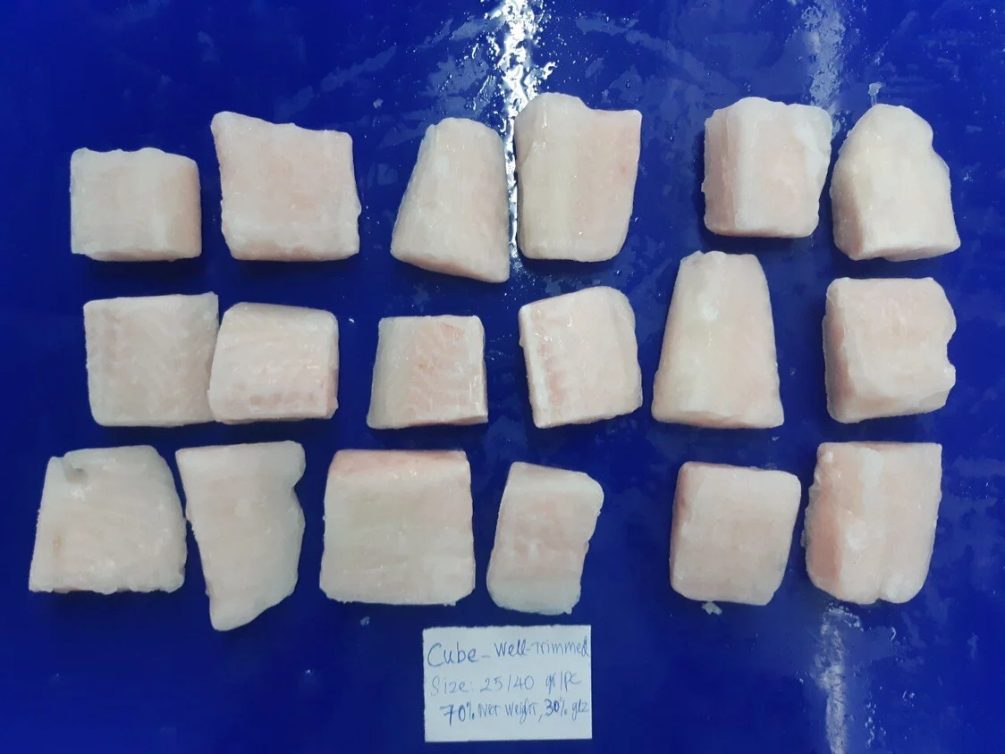 White / Light Pink Color Frozen Seafood Hypophthalmus Pangasius Cube ...