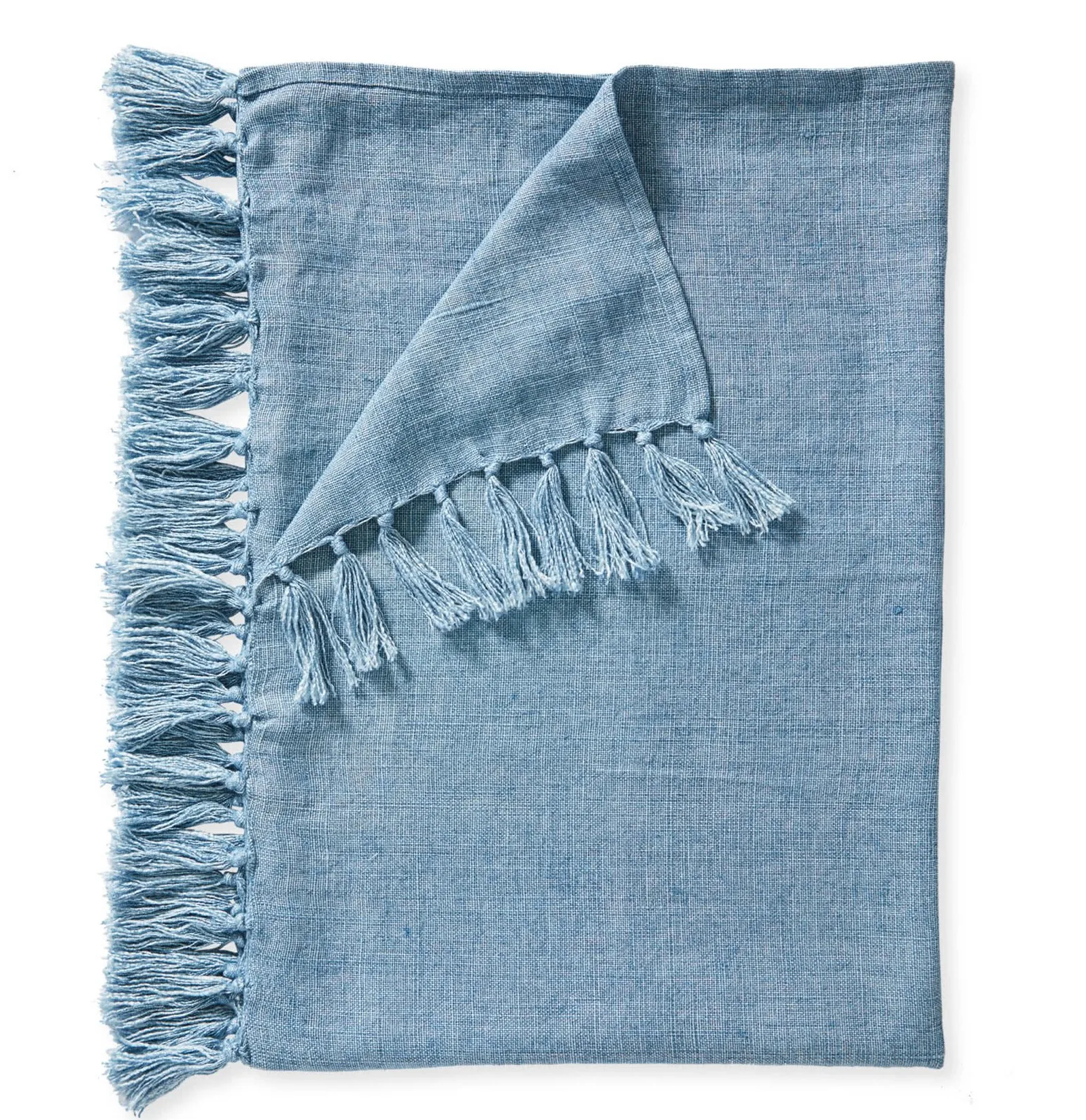 Blue 100% Linen woven Throw Blanket Softened linen plain colors sofa ...