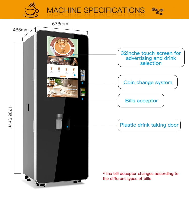 Self-service Combo Coffee Vending Machine with 32 Inch 4G or WIFI