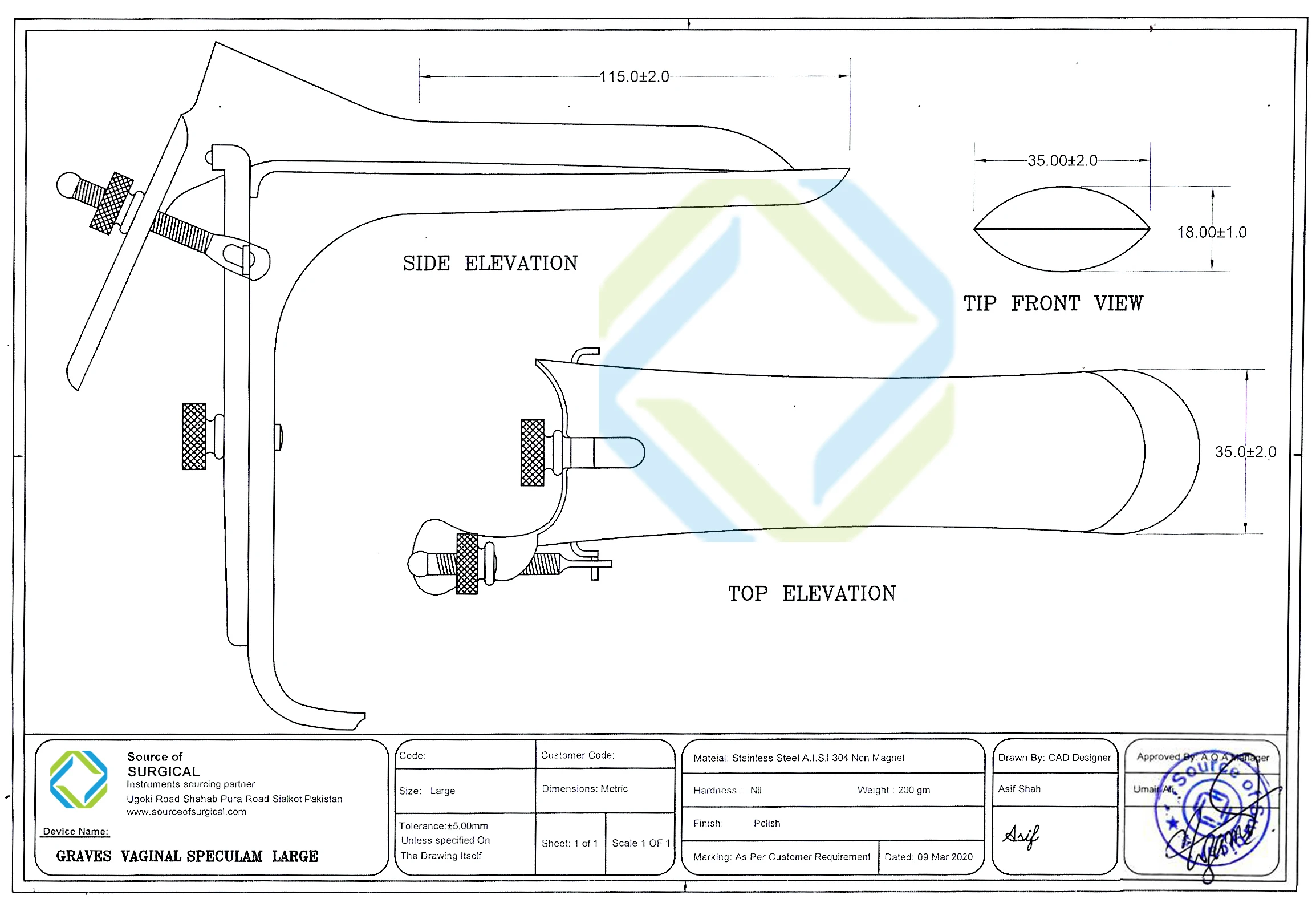 Graves Vaginal Speculum - Stainless Steel Surgical Instrument