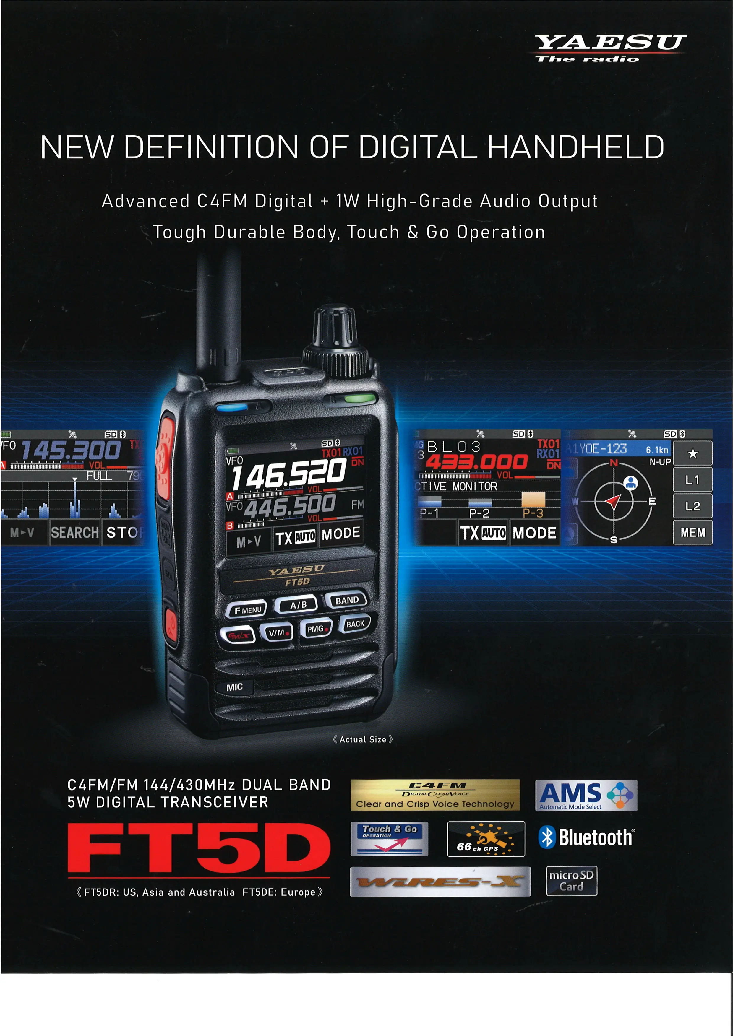 YAESU-transceptor Digital de doble banda, FT-5DR C4FM/FM144/430MHz, 5W
