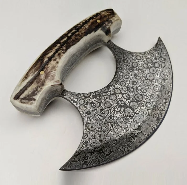 Ulu Knife Damascus Steel Ulu Knife With Stag Horn Handles - Buy Chef ...