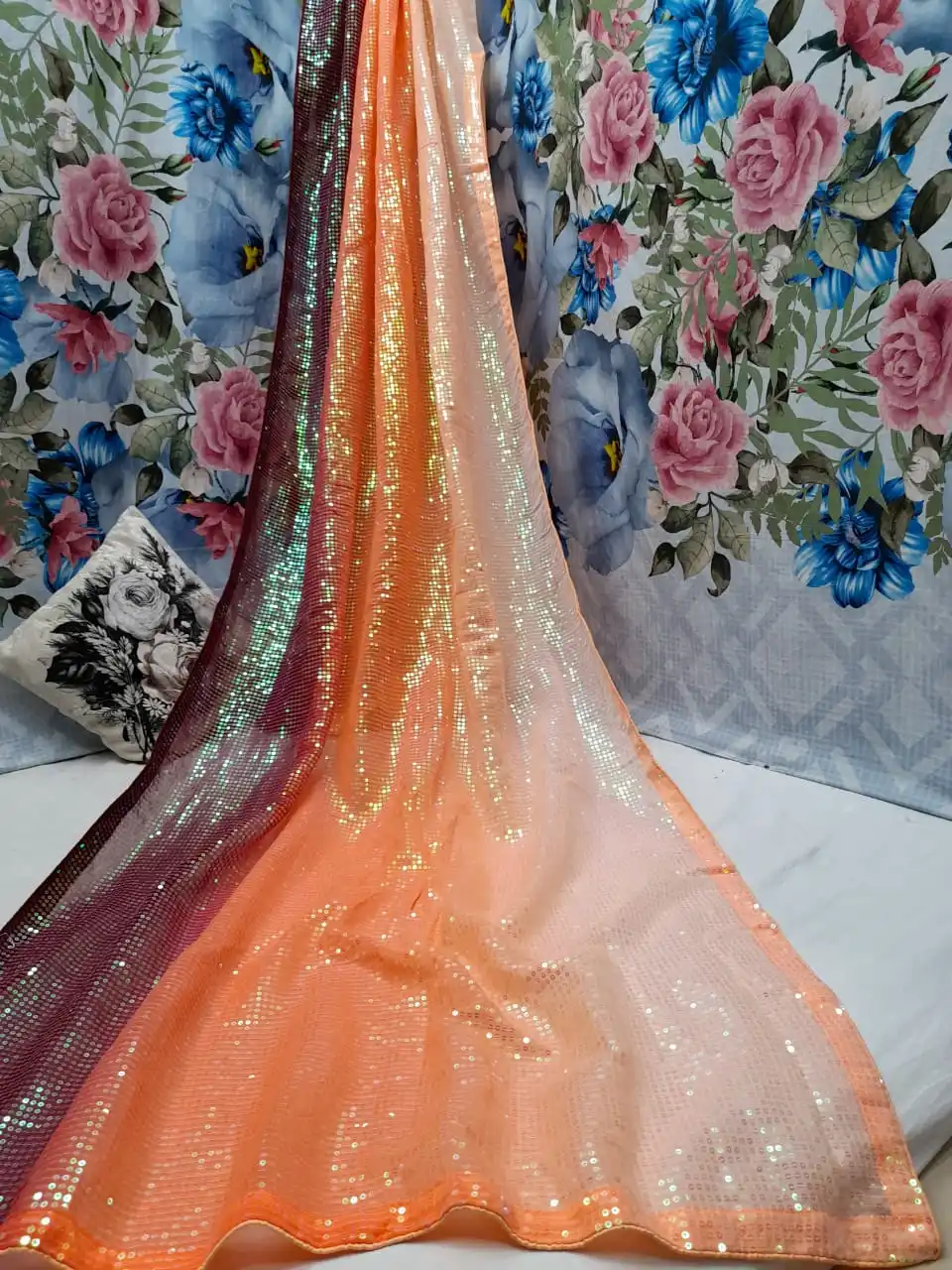 Bollywood Style Sequence Work Shaded Georgette Party Wear Saree With Fancy Blouse - Buy ...