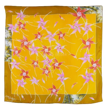 Yellow Malaysian Hand Drawn Batik Silk Square Scarf - Buy Malaysia ...
