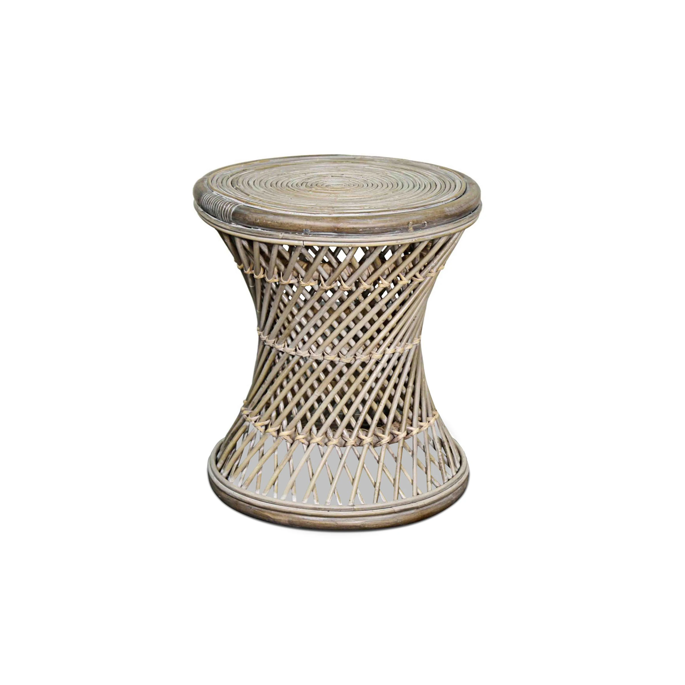 Natural Rattan Wood Round Stool Outdoor Rattan Bar Stool Pouf ...