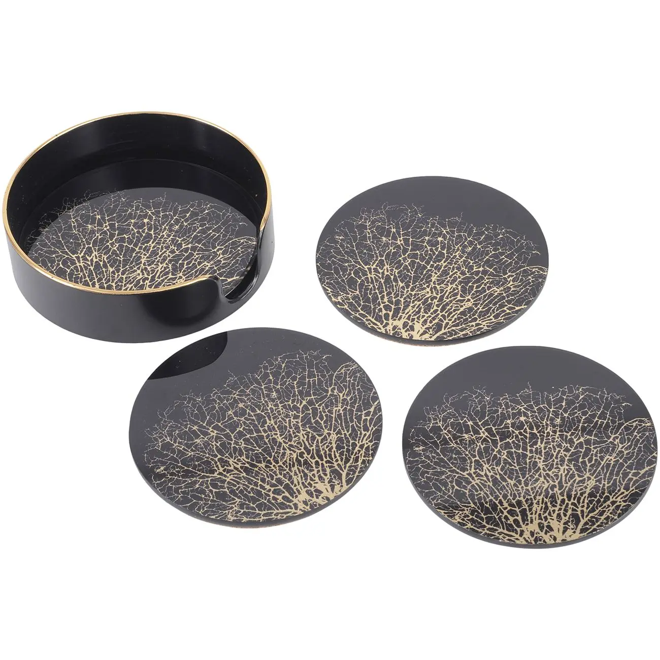 Luxury Black And Gold Texture Metal Coaster Glossy Finished - Buy ...