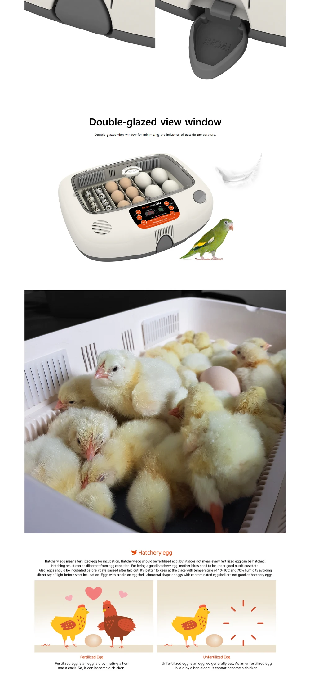 Rcom MAX 20 Egg Incubator - Automatic Temperature & Humidity Control