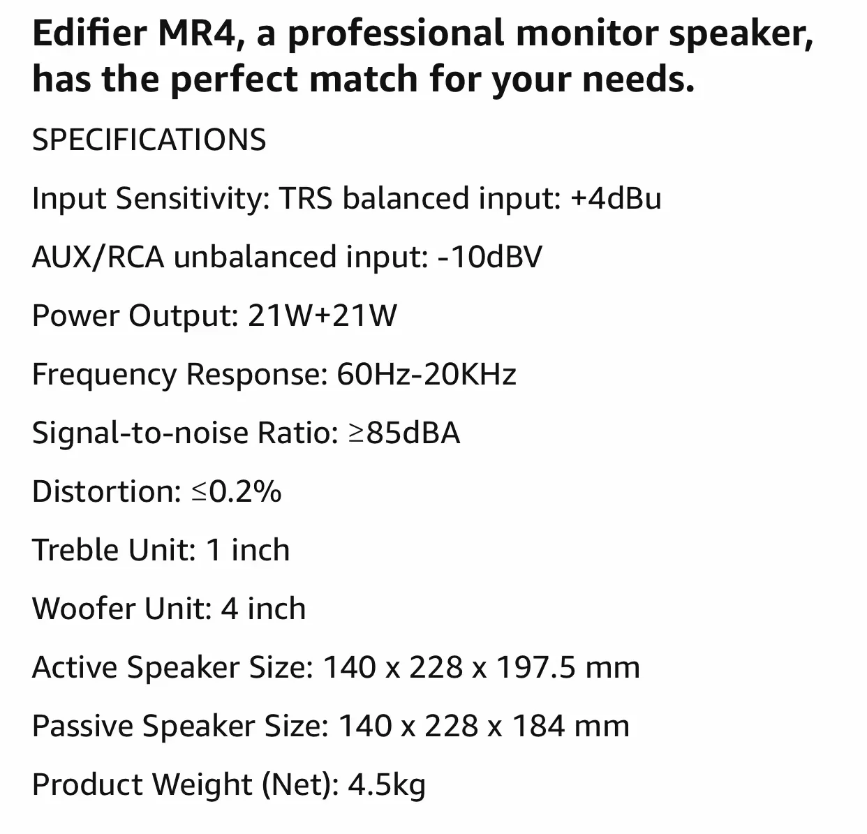 Edifier Mr4 Studio Monitor Speakers 4 Inch Active Hifi Sound Audio Speaker Pair Professional ...