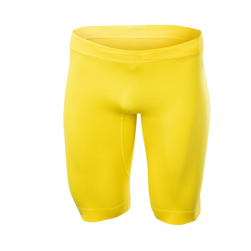 Men Sports Workout Fitness Compression Yellow Tights Base Layer Shorts ...