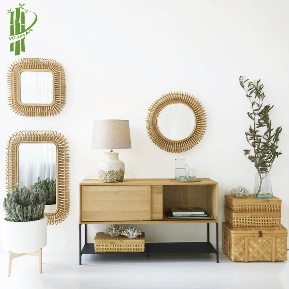Handmade Natural Rattan Mirror With Natural Color And Simple Rustic ...