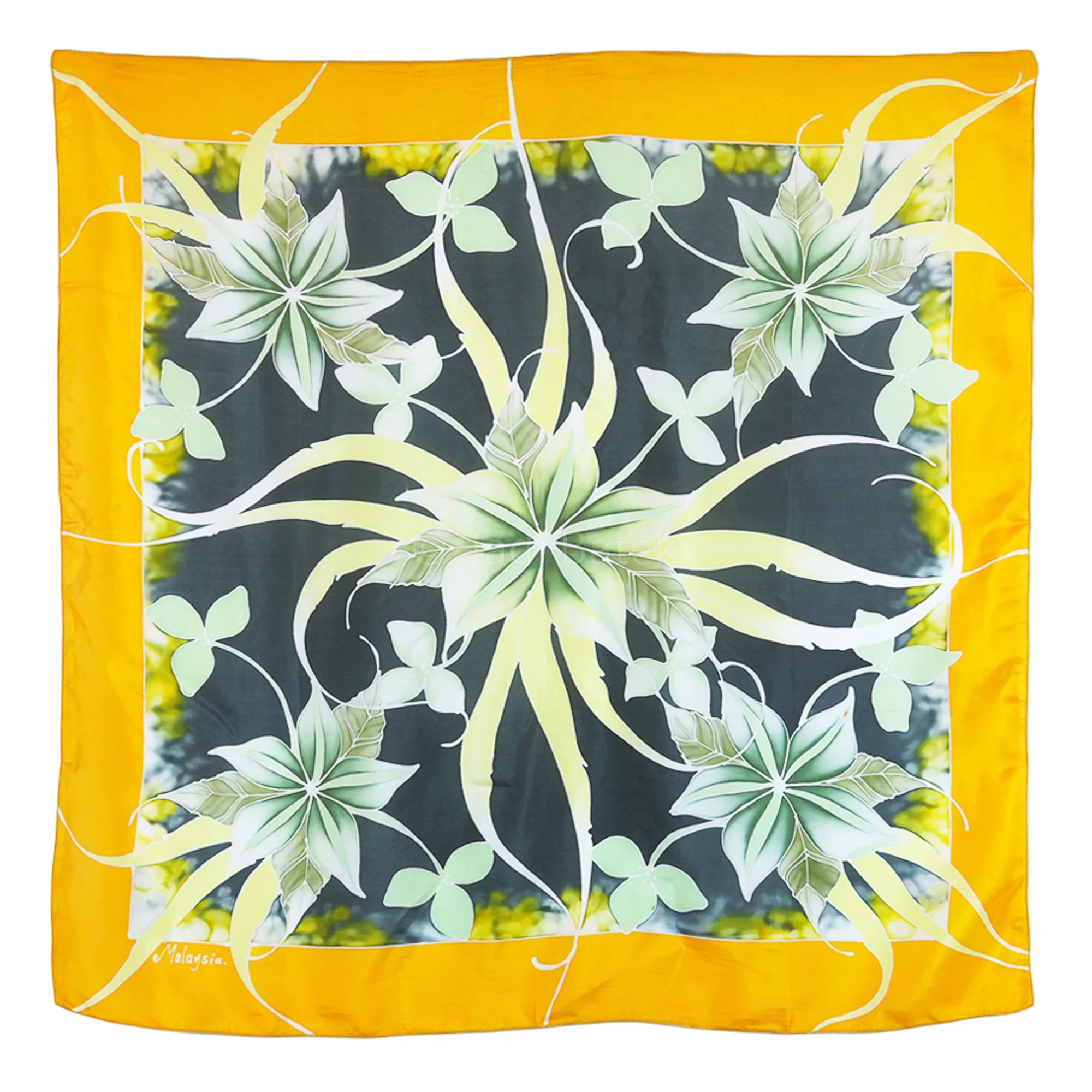 Yellow Malaysian Hand Drawn Batik Silk Square Scarf - Buy Malaysia ...