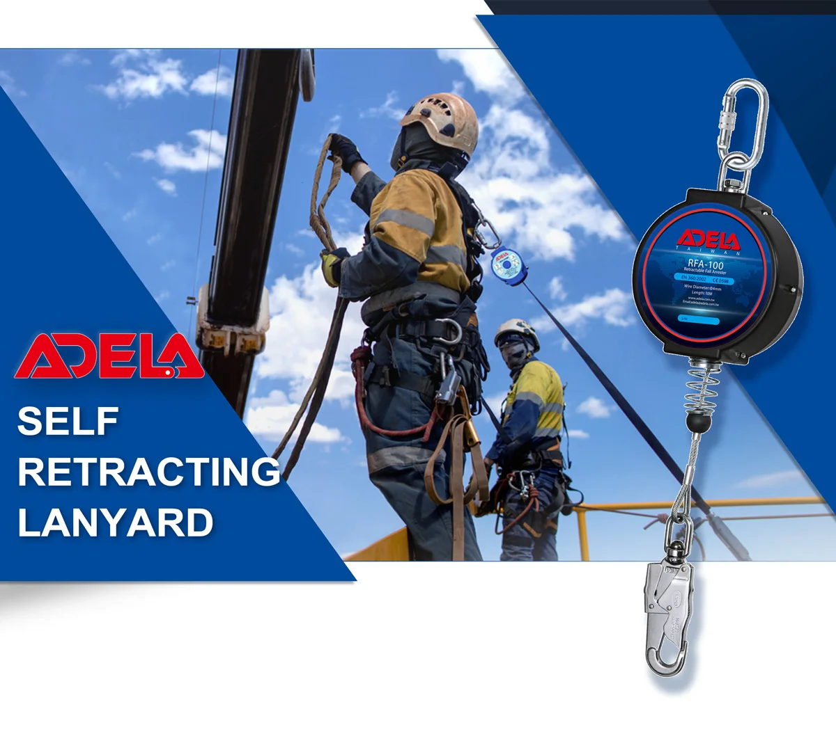 CE Certified Retractable Fall Arrester Harness Polyester and Nylon Body ...