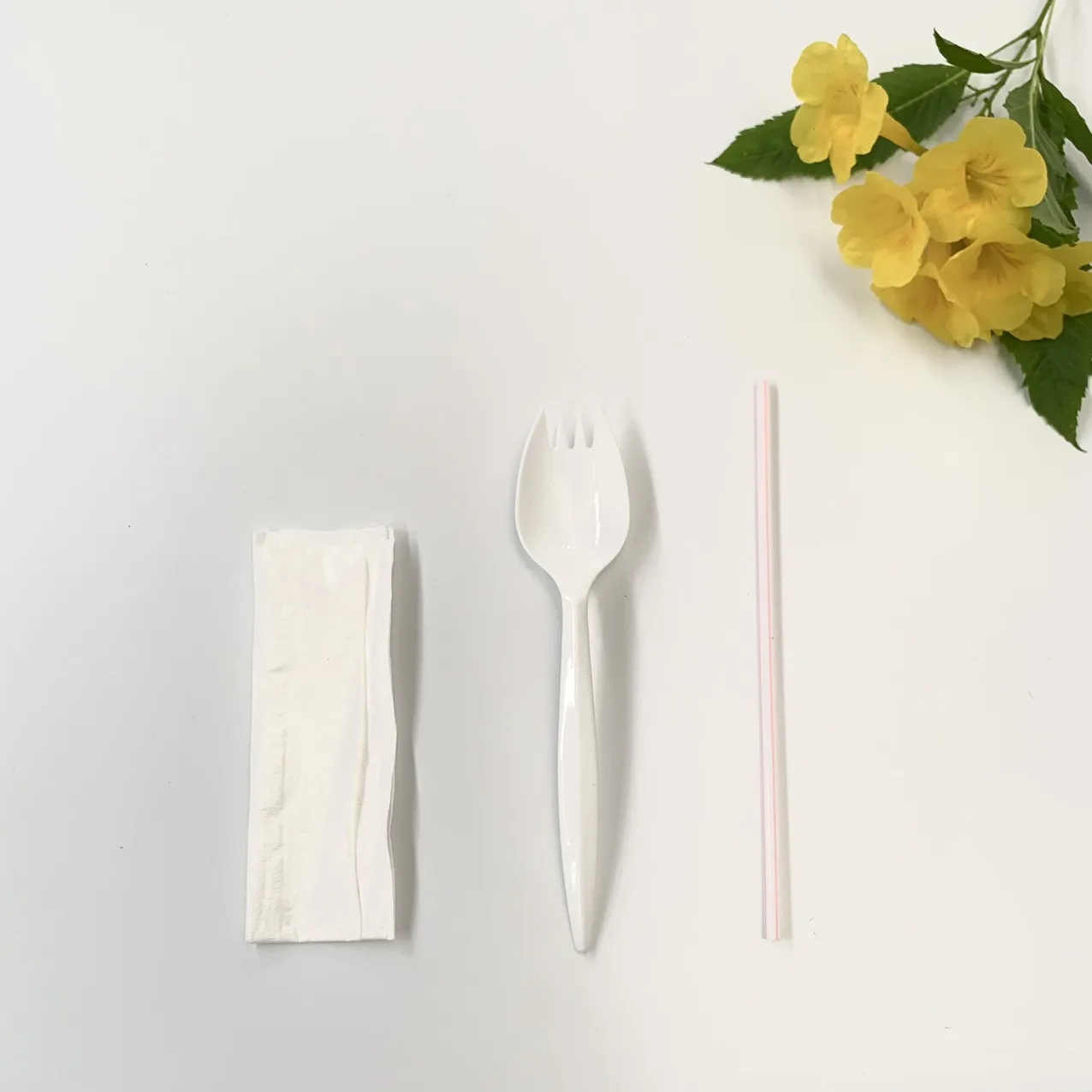 Common School Kits Plastic Spork + Straw + Napkin With Film Wrapped ...