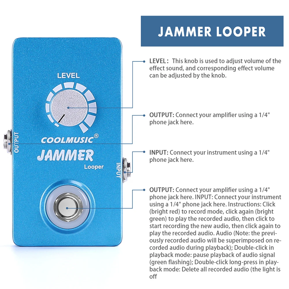 Bass Guitar Looper - Digital Preamp Pedal with 10-Min Recording