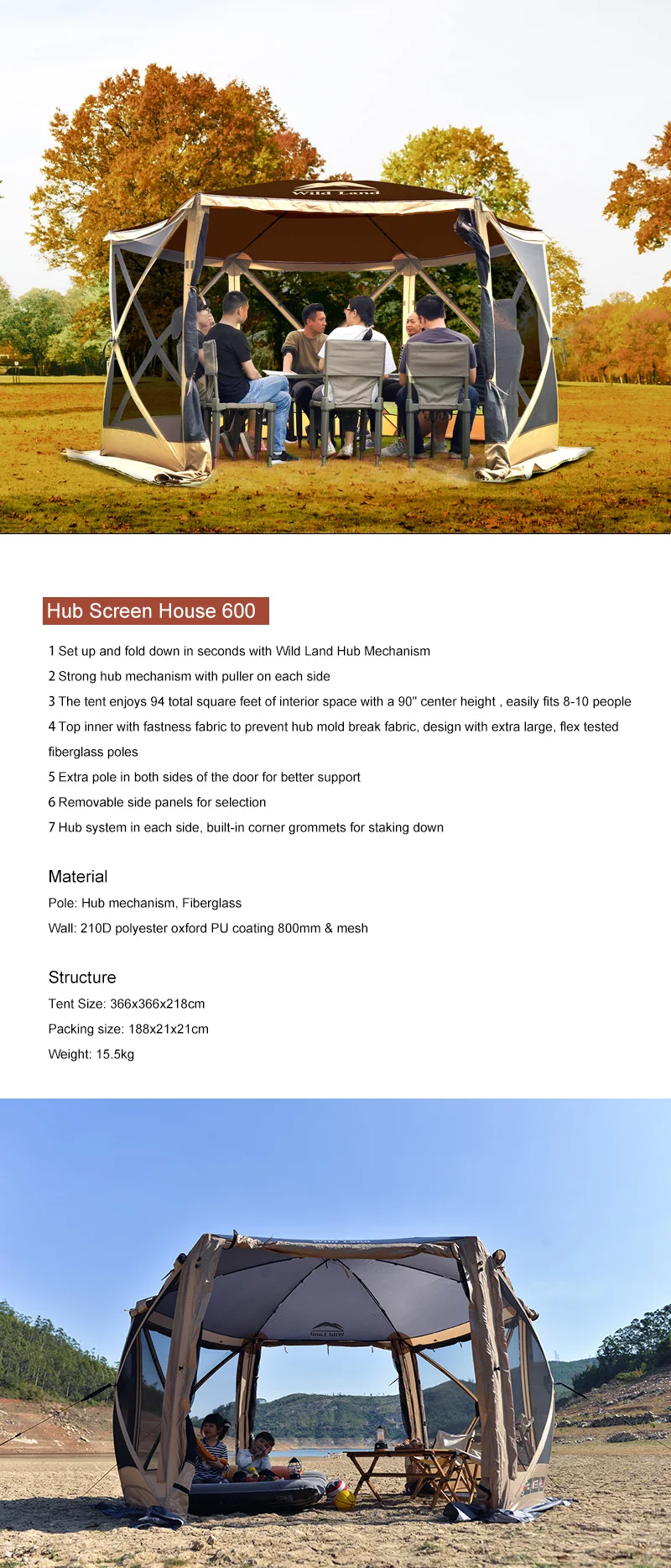 Wild Land Hexagonal Hub Screen House Screen Tent Large Luxury Family ...