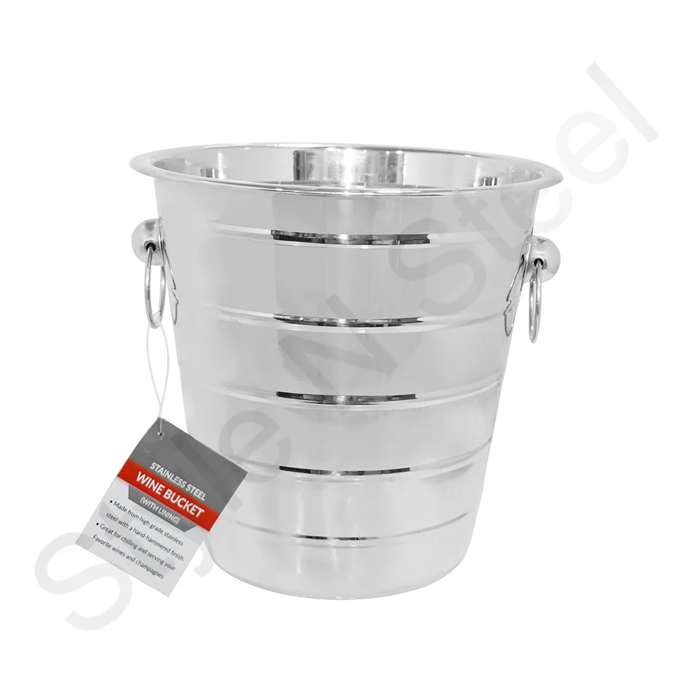 Stainless Steel Ribbed Wine Bucket Champagne Bucket With Ring 22 cm ...