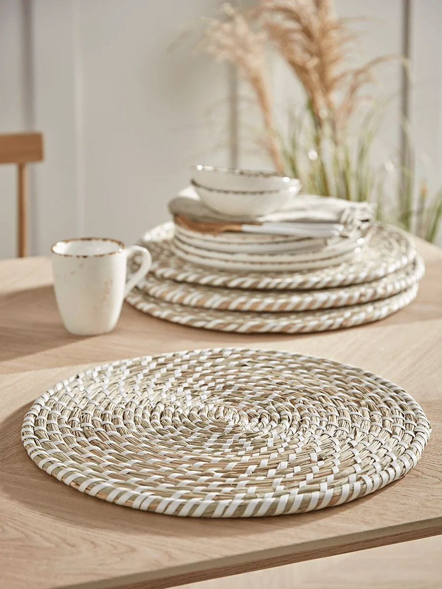 Handmade Vintage Woven Straw Placemats Retro Round Red Table Mats Made ...