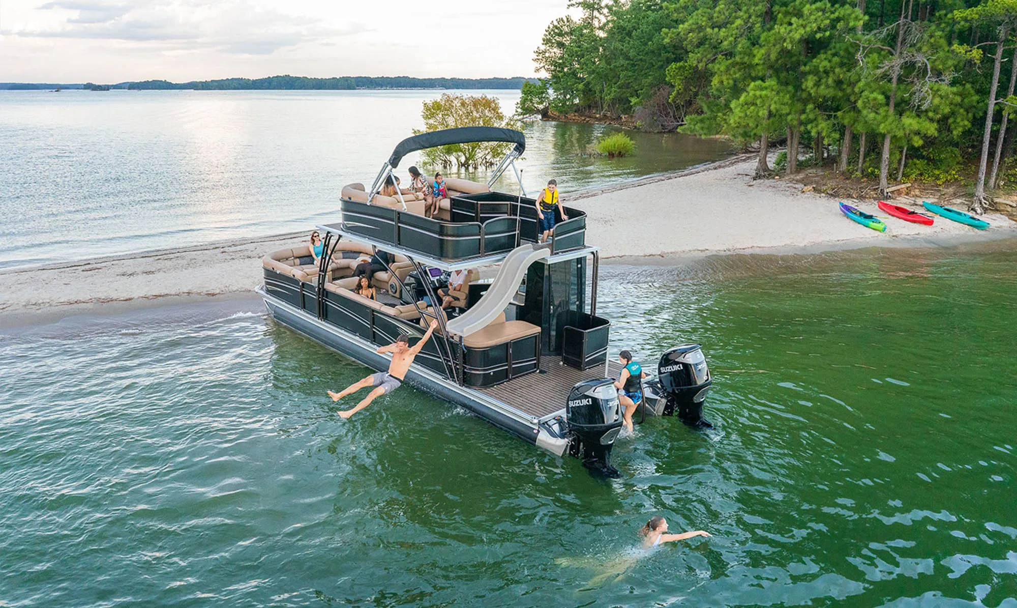 Luxury Double Decker Pontoon Boat for Sports, Fishing, and Parties ...